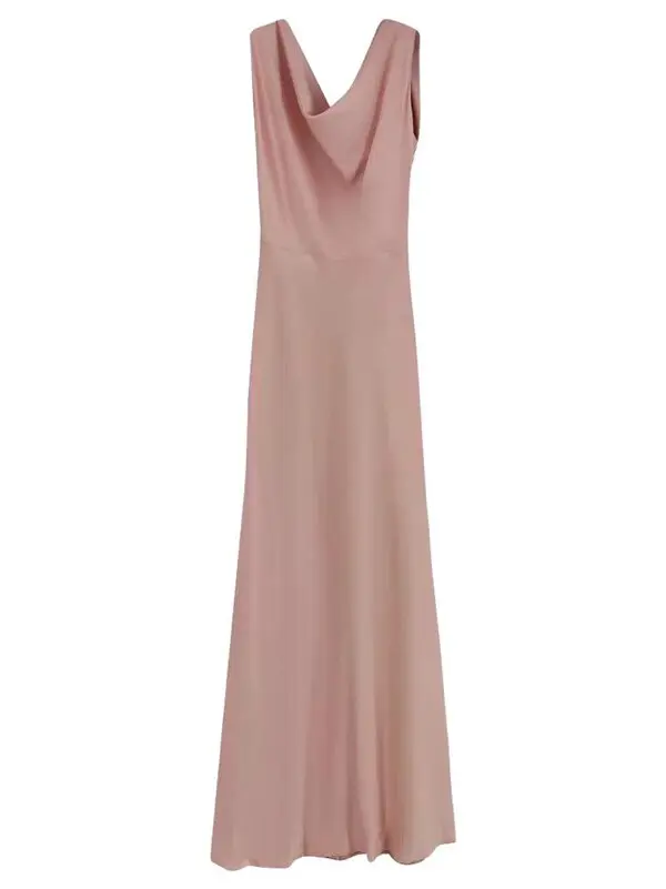 ACTUALEE Satin Finish Cowl Neck Maxi Dress - Pink