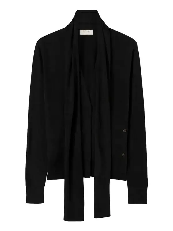 RETORI Scarf-detail Button-up Cardigan - Black