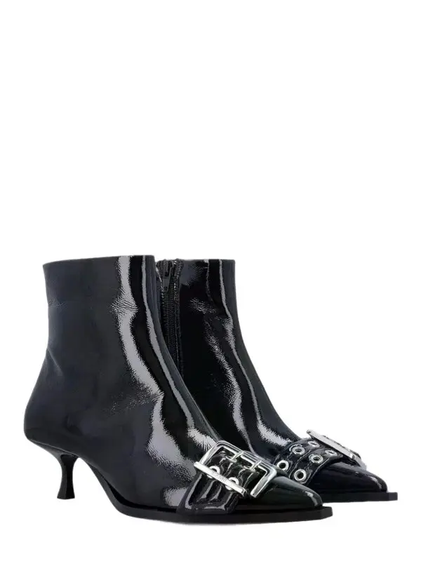 GANNI Buckle-detail Patent Ankle Boots - Black