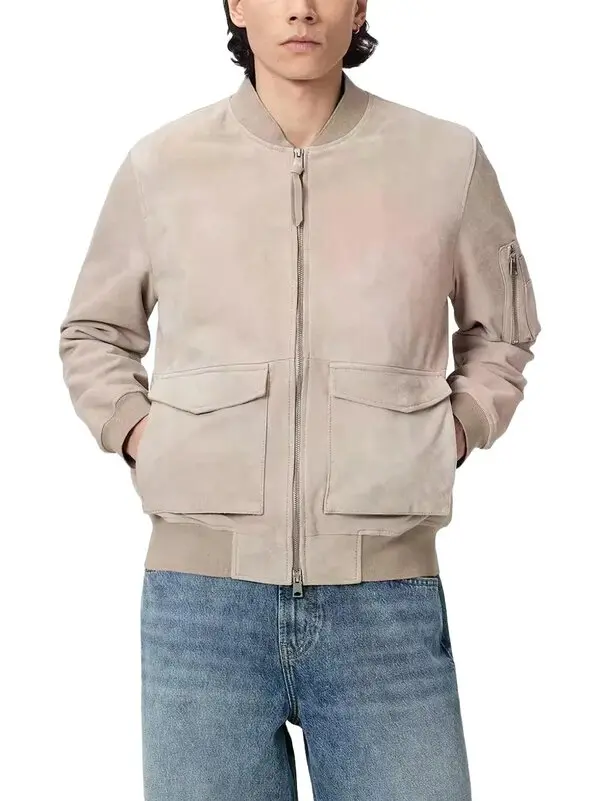 ALLSAINTS Suede Zip-up Bomber Jacket - Neutrals
