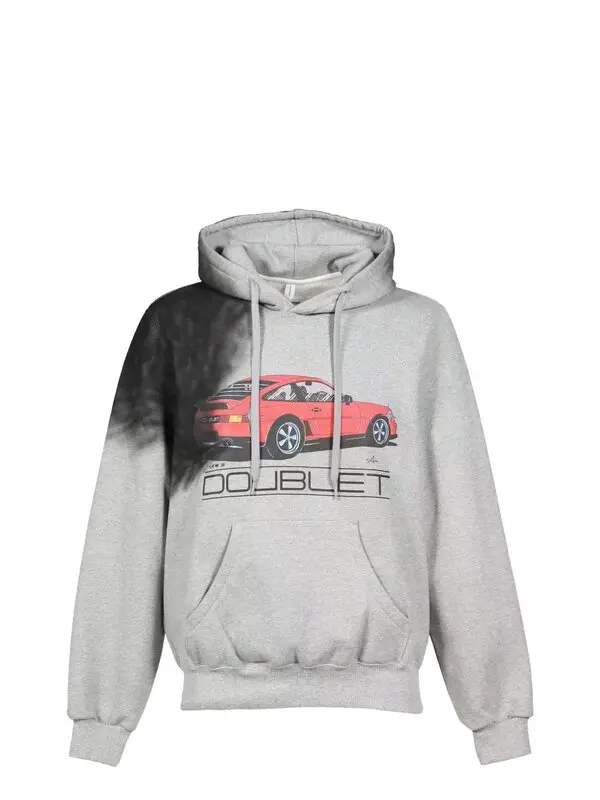 DOUBLET Exhaust Stained Drawstring Cotton Hoodie - Grey