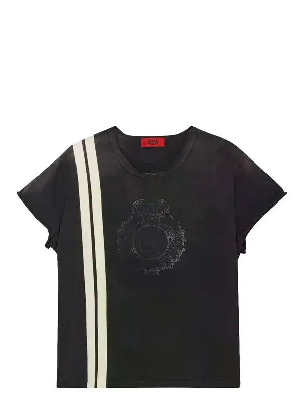 424 Stripe-detail Crest-print T-shirt - Black