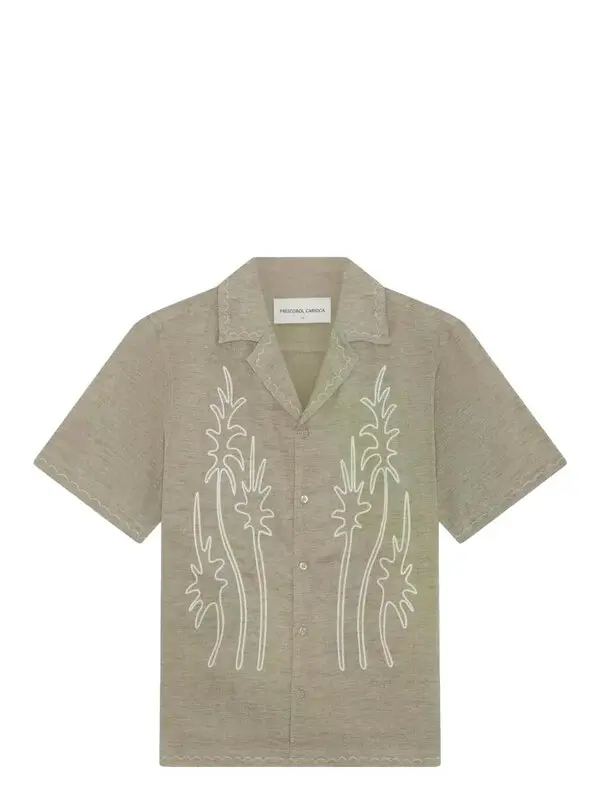 Frescobol Carioca Alves Palm-embroidered Shirt - Neutrals
