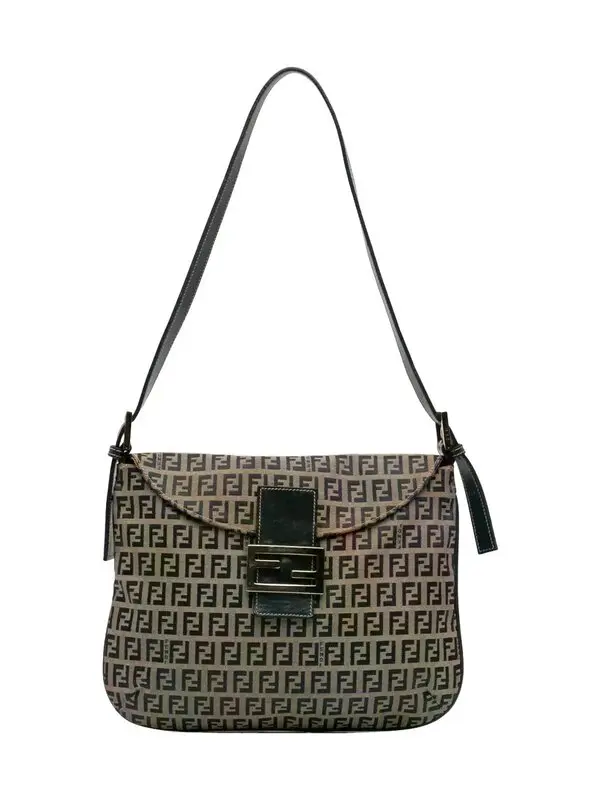 Fendi 2000-2010 Zucchino Canvas Double Flap Shoulder Bag - Blue