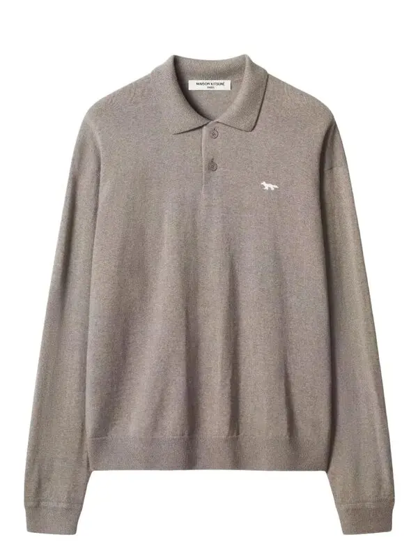 Maison Kitsuné Fox-patch Long-sleeve Polo Shirt - Neutrals