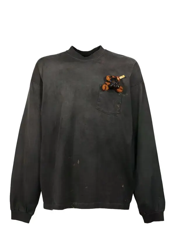 DOUBLET Gas Mask Bear Long-sleeve Distressed Cotton T-shirt - Black