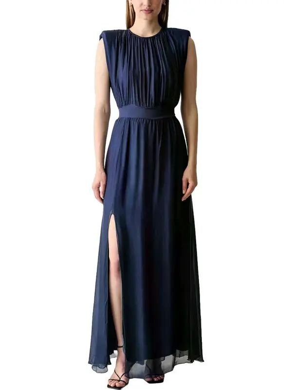 HAVEONE Gathered Side-slit Maxi Dress - Blue