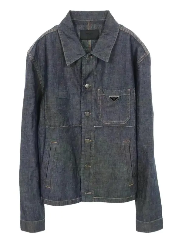 Prada Chambray Blouson Denim Jacket - Blue