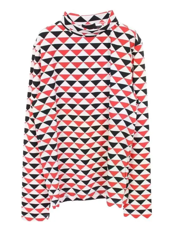 Prada Geometric Print High-neck Long Sleeve Top - White