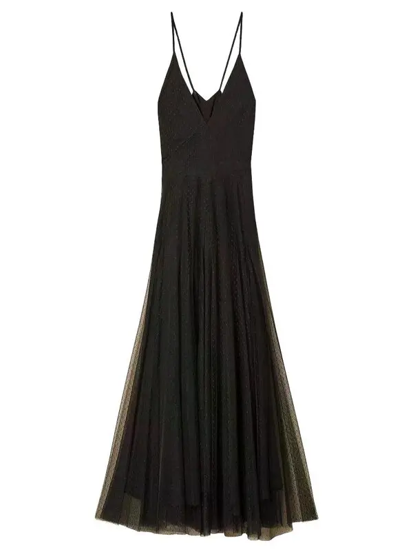 TWINSET Long Plumetis Tulle Dress With Lace - Black