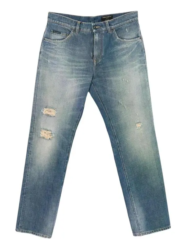 Dolce & Gabbana Distressed Straight-leg Jeans - Blue