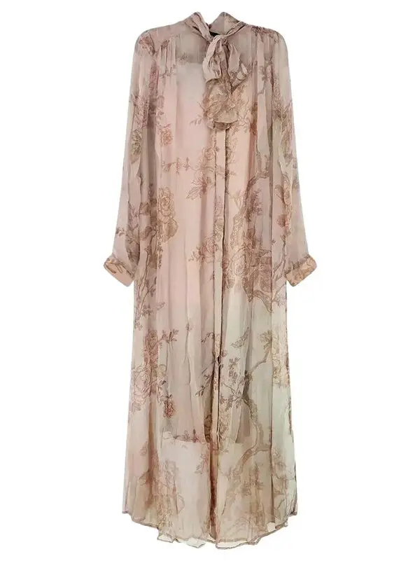 MES DEMOISELLES Floral-print Pussy-bow Maxi Dress - Pink