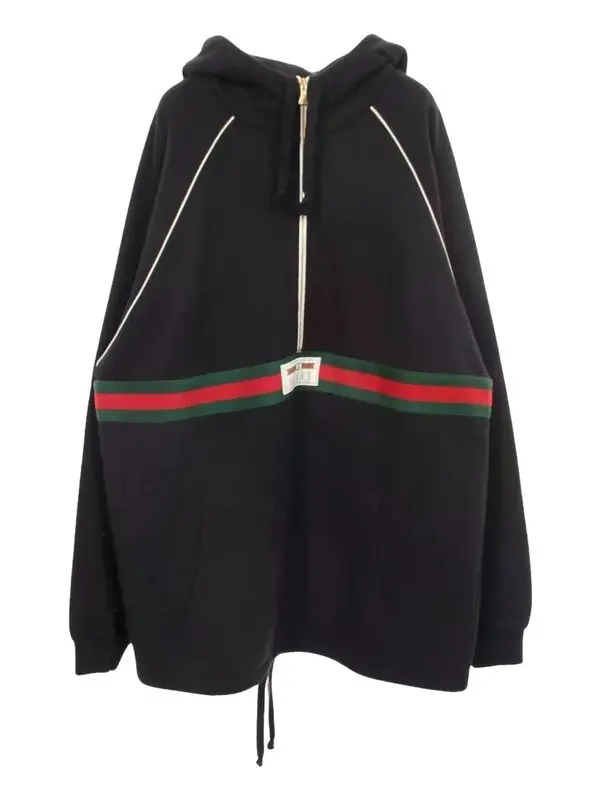 Gucci Cotton Web Stripe Half-zip Hoodie - Black