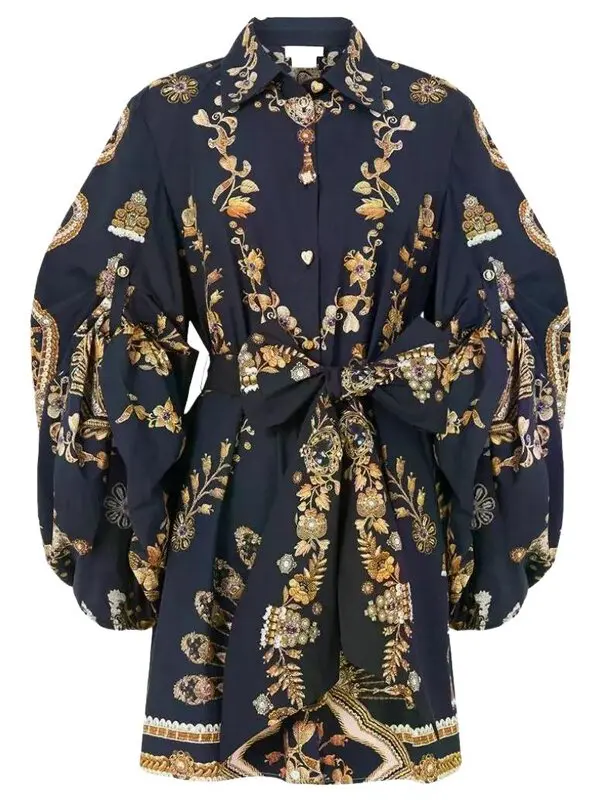 Camilla Taurus Rising-print Belted Shirt Mini Dress - Black