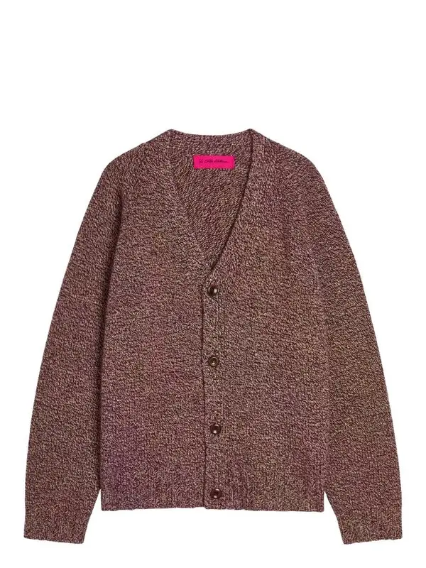 THE ELDER STATESMAN Oak Marl Button V-neck Cardigan - Red
