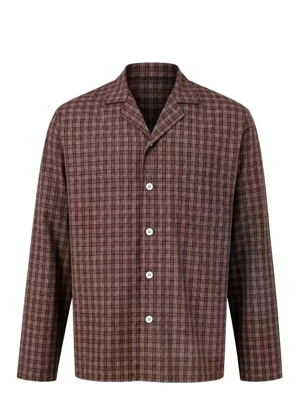 TEKLA Serra Check Pajamas Shirt - Brown