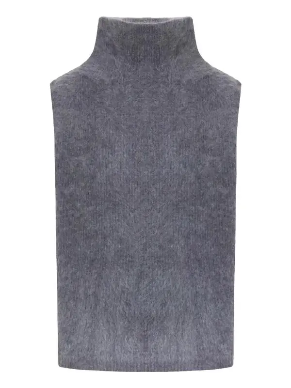 LISA YANG Brushed Knit Turtleneck Sleeveless Top - Grey