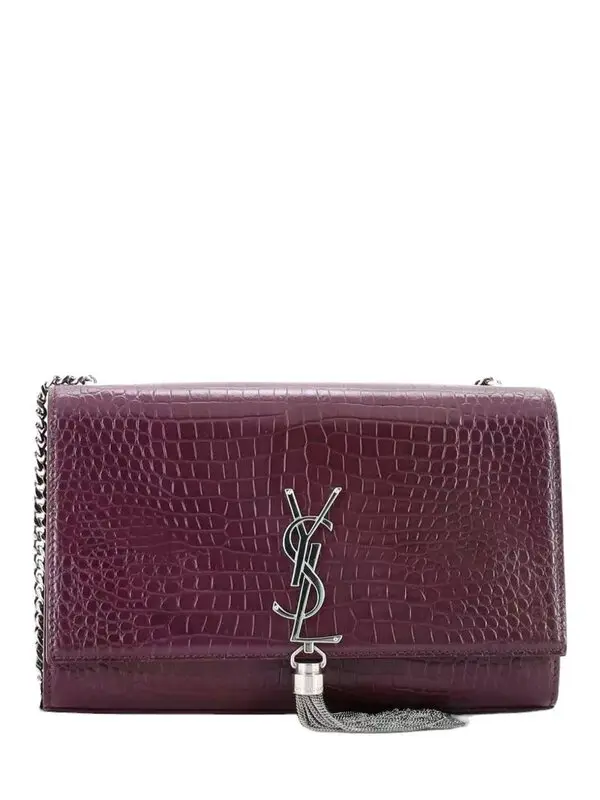 Saint Laurent Monogram Tassel Crocodile Embossed Leather Medium Crossbody Bag - Purple