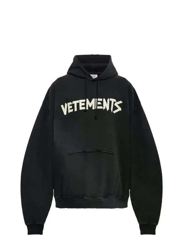 Vetements Logo-print Distressed Hoodie - Black