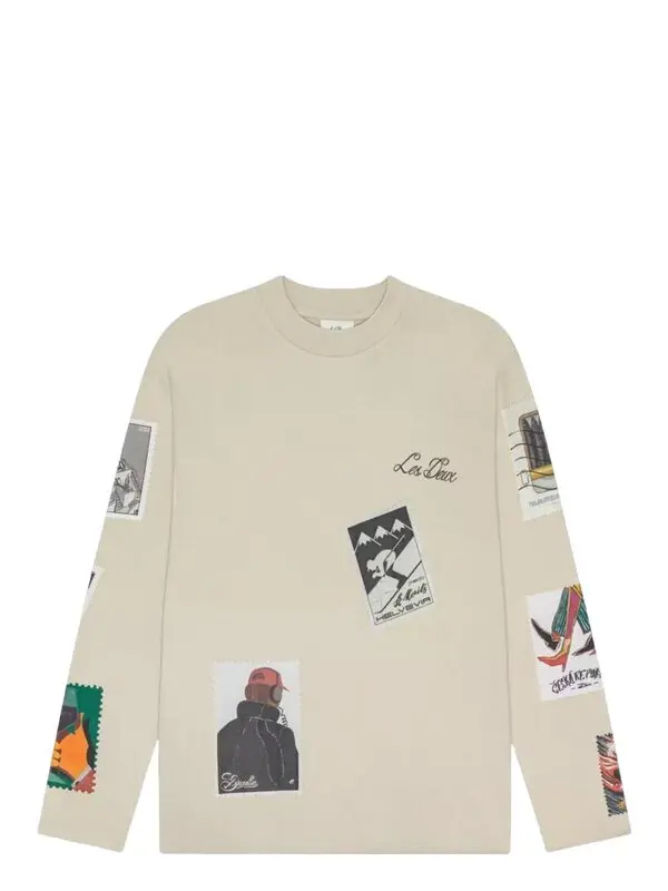 LES DEUX Stamp-print Long-sleeve T-shirt - Neutrals