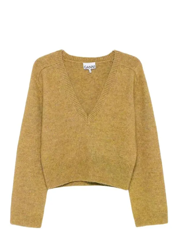 GANNI V-neck Knit Sweater - Yellow