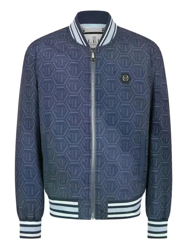 Philipp Plein Monogram Print Bomber Jacket - Blue