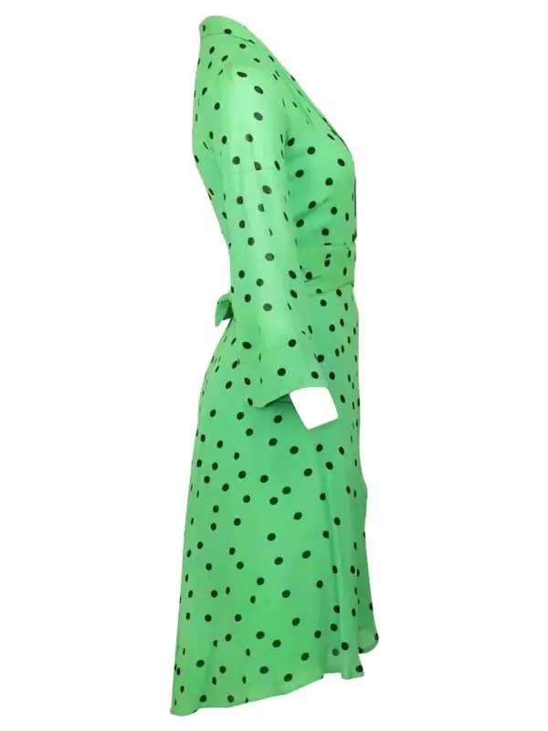 GANNI Polka Dot Wrap Dress - Green