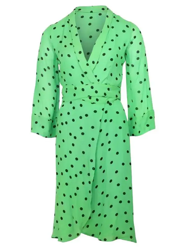GANNI Polka Dot Wrap Dress - Green