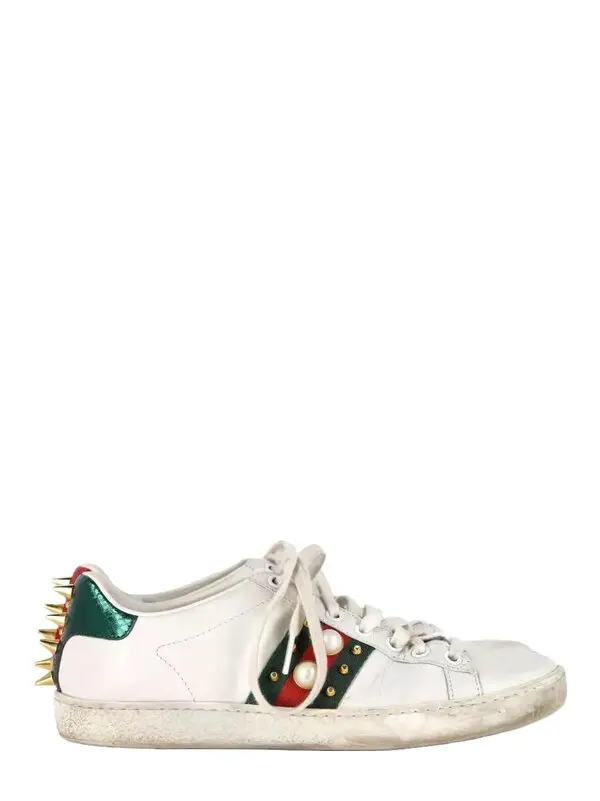 Gucci Ace Faux Pearl Embellished Sneakers - White