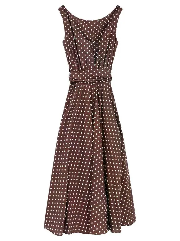 LAVI COUTURE Polka Dot Sleeveless Midi Dress - Brown