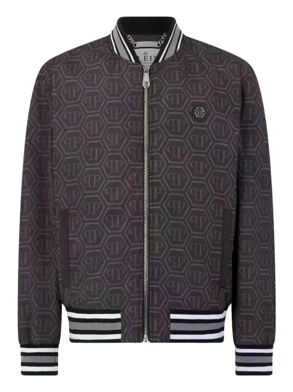 Philipp Plein Monogram Print Bomber Jacket - Black