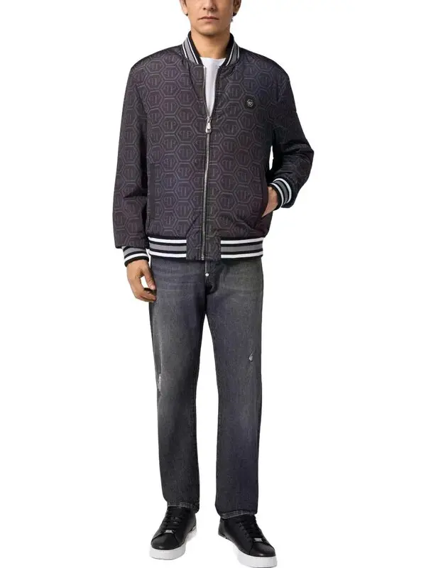 Philipp Plein Monogram Print Bomber Jacket - Black