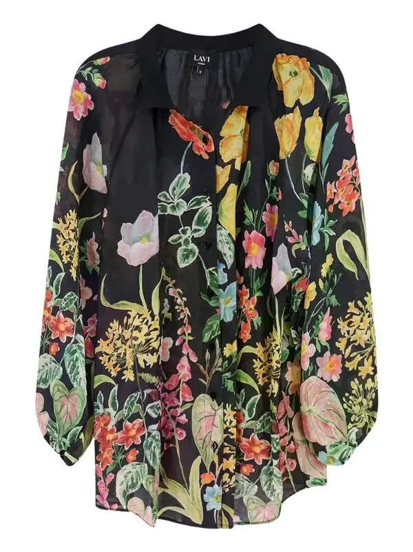 LAVI COUTURE Afrodite Floral-print Ramie Shirt - Black
