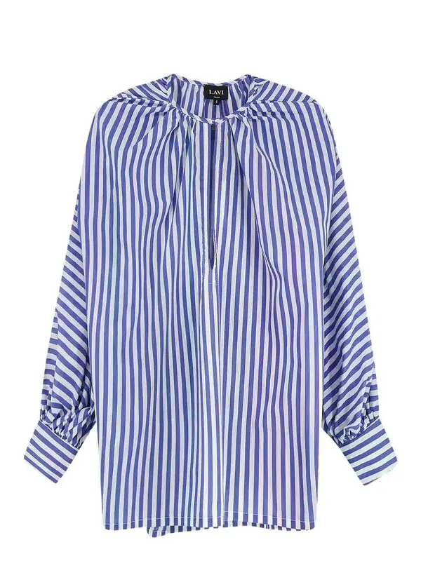 LAVI COUTURE Striped Puff-sleeve Shirt - Blue