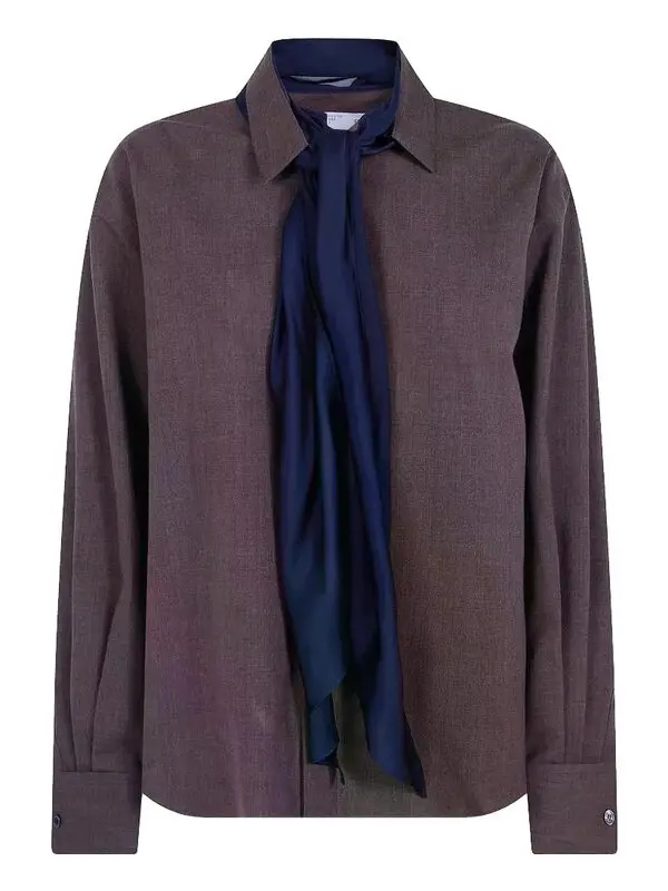 Sacai Pussy-bow Long-sleeve Shirt - Brown