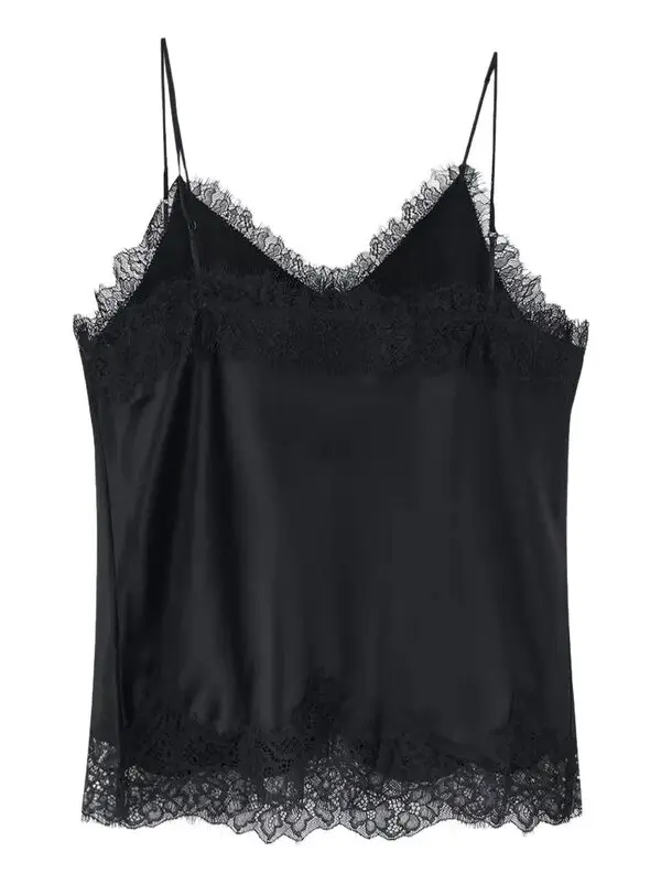 TONYWACK Lace-trim Satin Top - Black