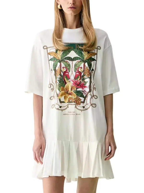 Farm Rio Tropical Royalty Graphic-print Mini Dress - White