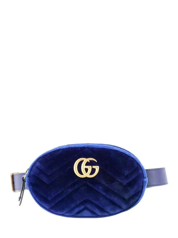 Gucci Gg Marmont Matelassé Velvet Belt Bag - Blue