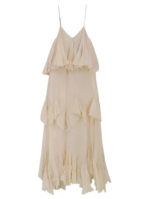 MES DEMOISELLES Calimera Ruffled V-neck Maxi Dress - Neutrals