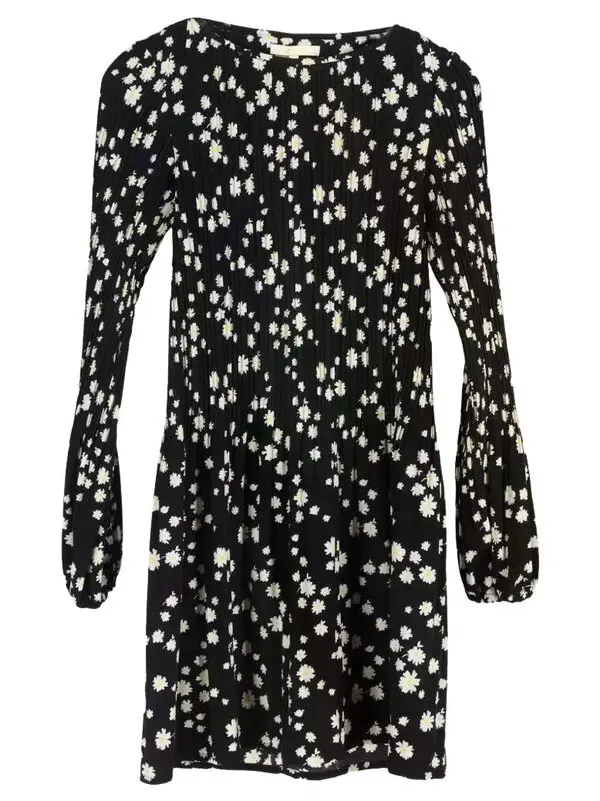 Maje Rockiz Pleated Daisy-print Dress - Black
