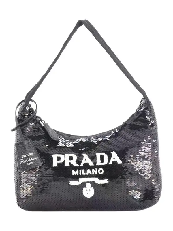 Prada Re-edition 2000 Sequined Mini Hobo Bag - Black