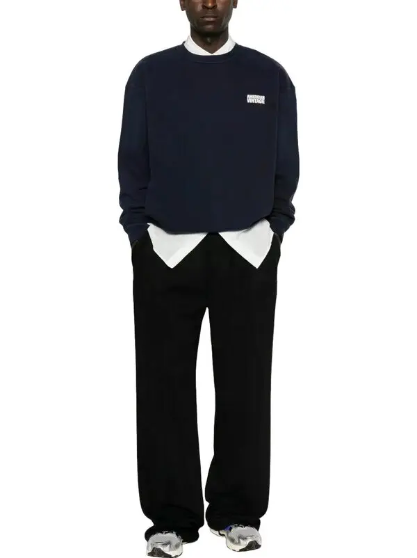 American Vintage Logo Print Crewneck Sweatshirt - Blue