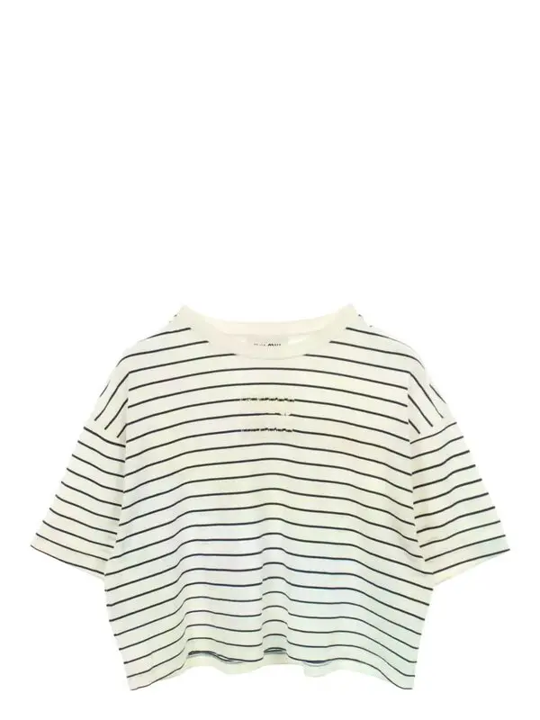 Miu Miu 2010s Logo-patch Cropped T-shirt - Neutrals