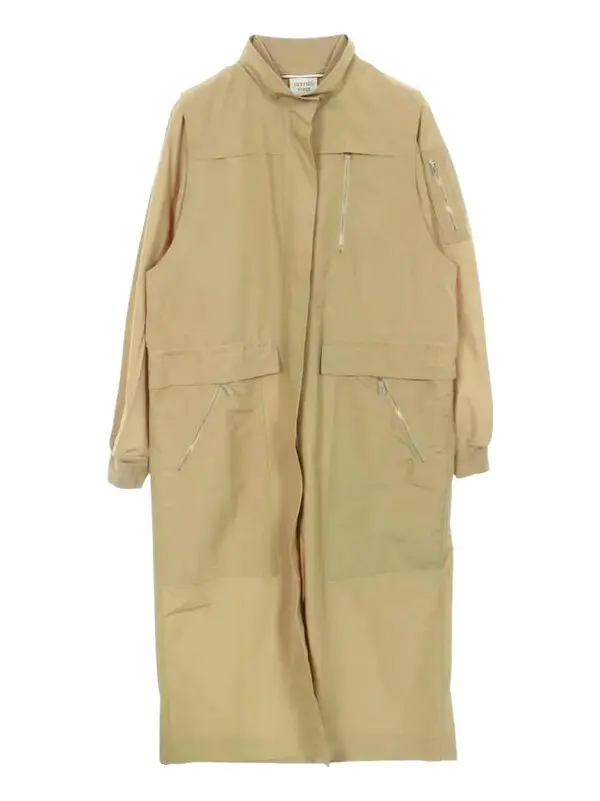 Hermès Beige Nylon Zip Up Button Detailed Coat - Neutrals