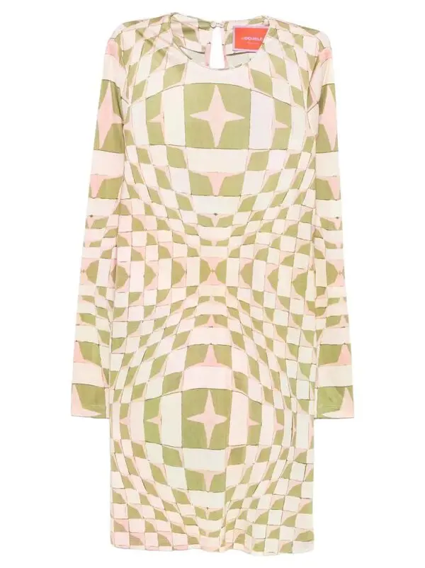La DoubleJ Geometric Print Long Sleeve Midi Dress - Neutrals