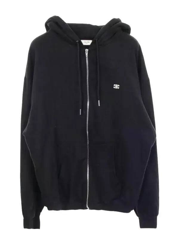 Celine Triomphe Embroidery Zip-up Hoodie - Black