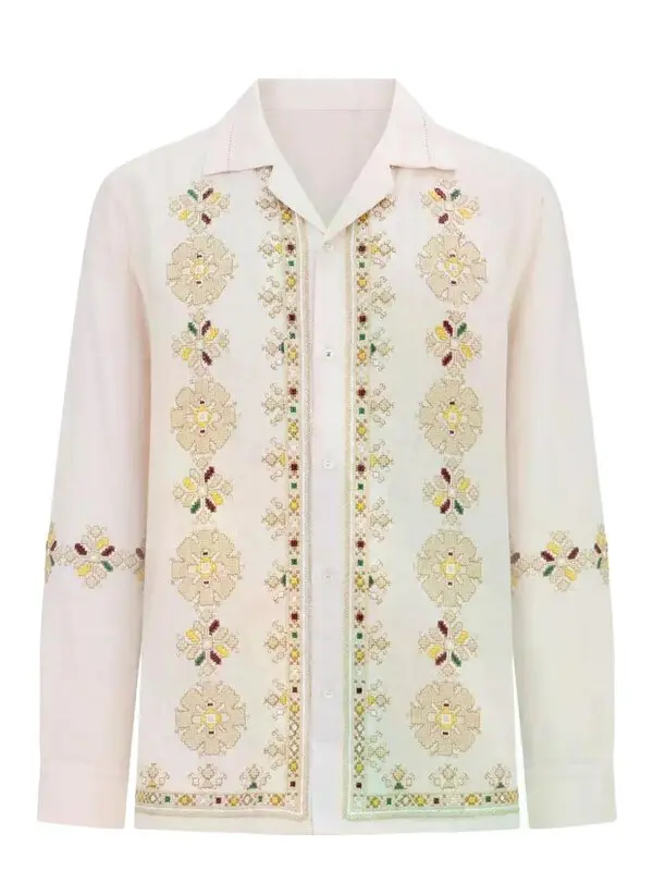 BAZISZT Flower-embroidered Long-sleeve Shirt - Neutrals