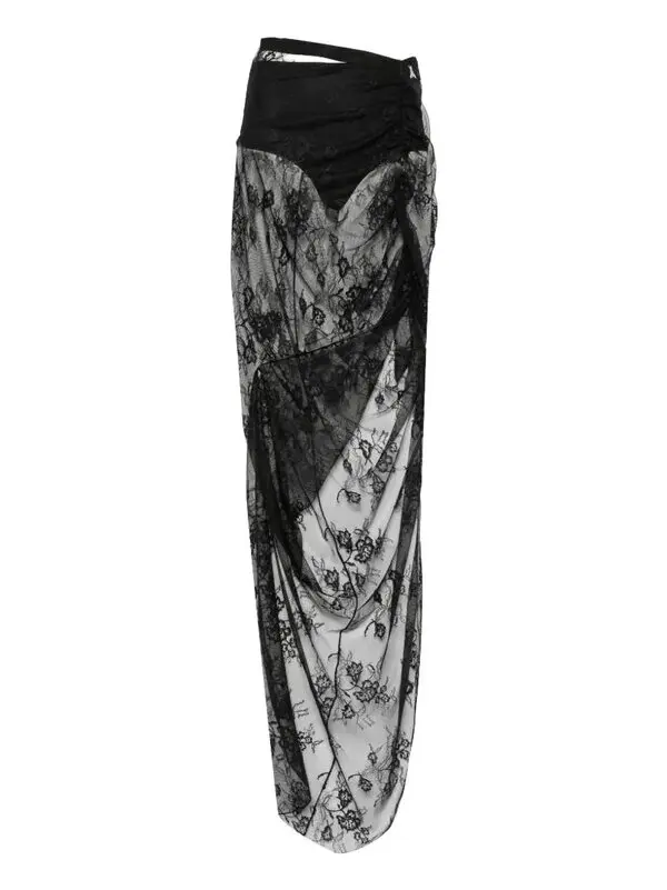 Patrizia Pepe Asymmetric Lace Maxi Skirt - Black