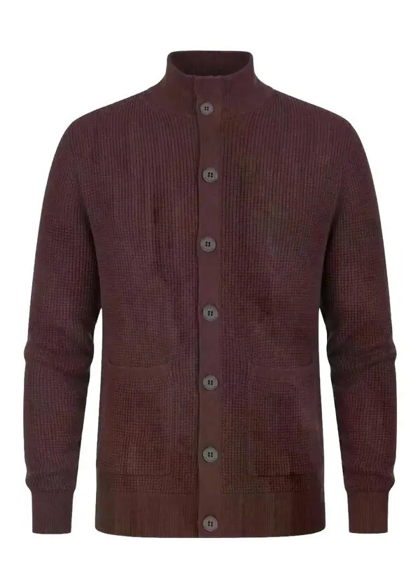 BALLANTYNE Rice-grain Stitch High Neck Cardigan - Brown