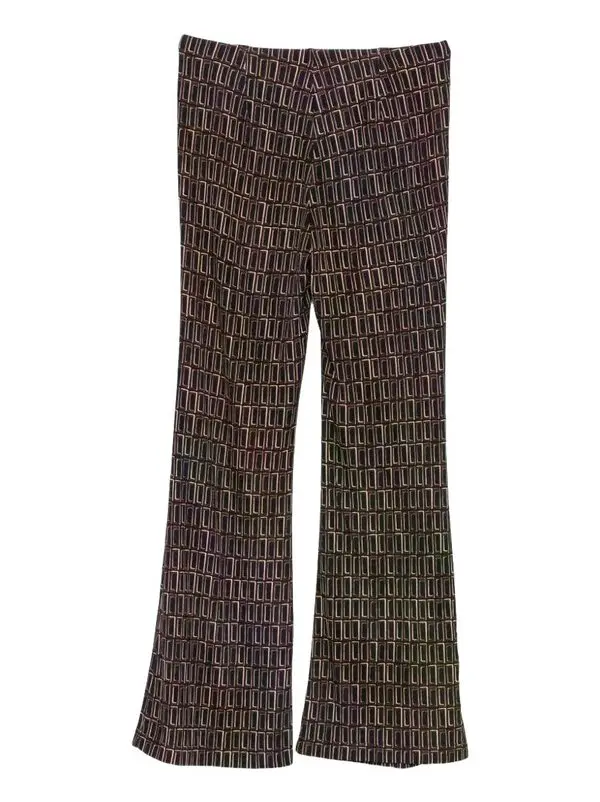 SIYU Geometric Print Flared Trousers - Black